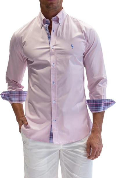 Tailorbyrd Solid Long Sleeve Stretch Cotton Button-down Shirt In Pink ...