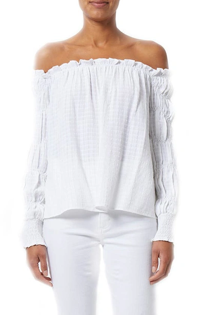 French Connection Women's Birch Seersucker Smocked Bardot Top In Linen ...