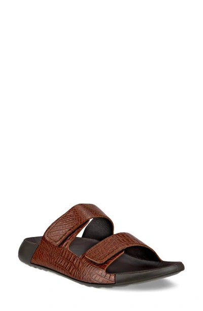 Ecco Cozmo Croc Embossed Slide Sandal In Cognac | ModeSens