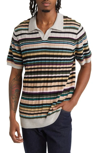 Good Man Brand Stripe Ribbed Short Sleeve Sweater Polo In Oatmeal Multi ...