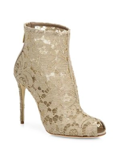 Dolce & Gabbana Lace Peep Toe Booties In Beige | ModeSens