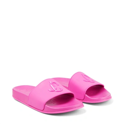 Jimmy Choo Port Rubber Slides With Jc Monogram In Neon Pink | ModeSens