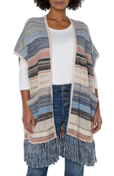 Liverpool Los Angeles Stripe Fringe Cardigan In Blue Multi | ModeSens