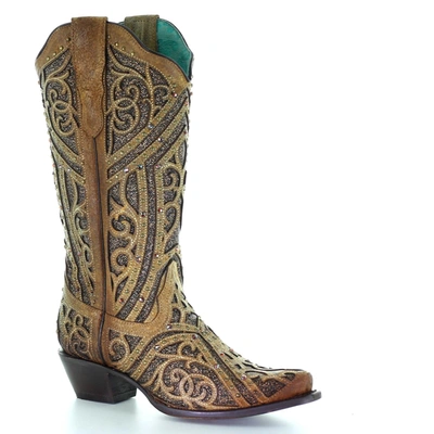 Corral Straw Studded Boot W/ Bronze & Black Laser Inlay In Brown | ModeSens