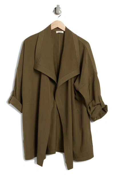 Max Studio Draped Open Front Roll Sleeve Jacket In Army-army | ModeSens