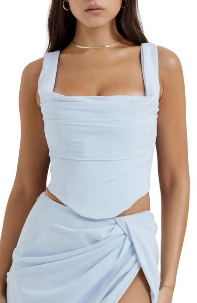 House Of Cb Una Floral Cowl Neck Lace-up Corset Top In Soft Blue ... House Of Cb Una Floral Cowl Neck Lace-up Corset Top In Soft Blue ...