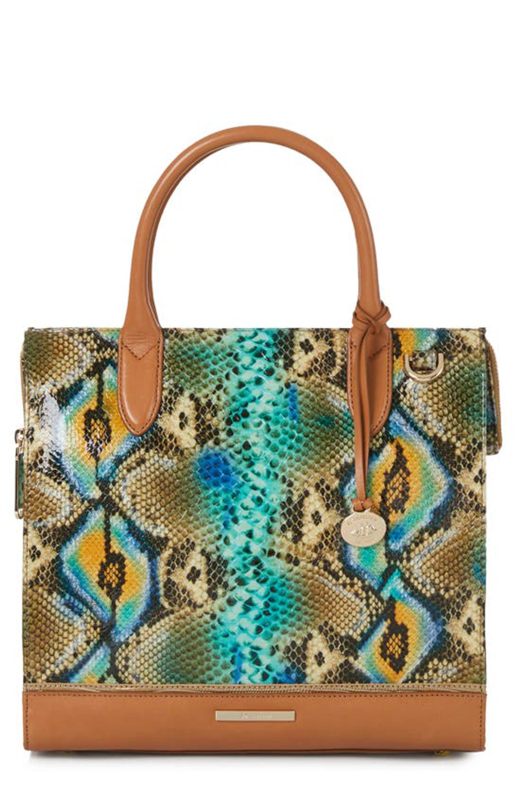 Brahmin Caroline Snake Embossed Leather Satchel In Beige/ Mineral Blue ...