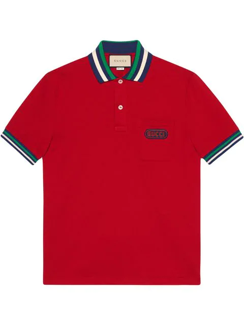 Gucci Men's Piqué-knit Polo Shirt With Contrast Color In Red Cotton ...