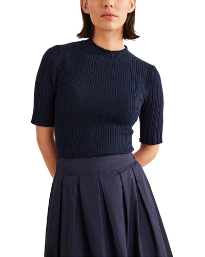 Boden Ribbed Pointelle High Neck Top In Navy | ModeSens