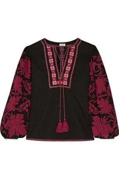 Talitha Woman Embroidered Cotton-voile Tunic Burgundy | ModeSens