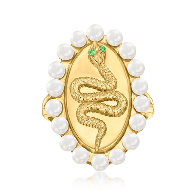 Ross-simons Tsavorite-accented Snake And 3mm Cultured Pearl Halo Ring ...
