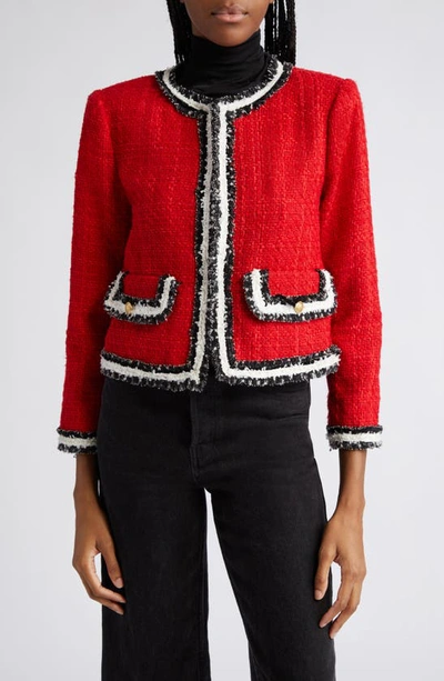 Alice And Olivia Landon Cropped Box Jacket In Perfect Ruby Black White ...