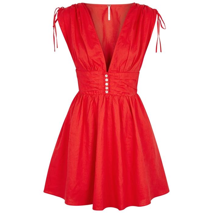 Free People Roll The Dice Red Linen-blend Dress | ModeSens