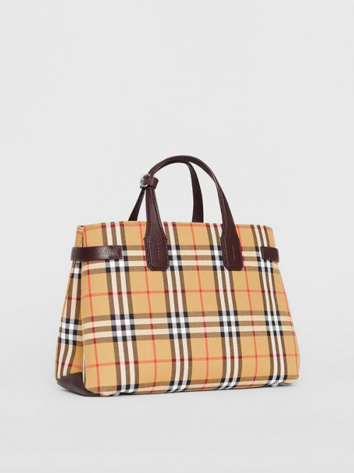 Burberry The Medium Banner In Vintage Check And Leather In Deep Claret ...