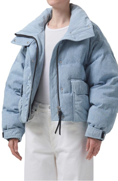 Agolde Nova Organic Cotton Denim Puffer Jacket In Marbled Ind | ModeSens