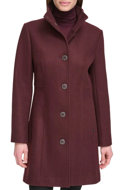 Calvin Klein Stand Collar Felted Coat In Bordeaux | ModeSens