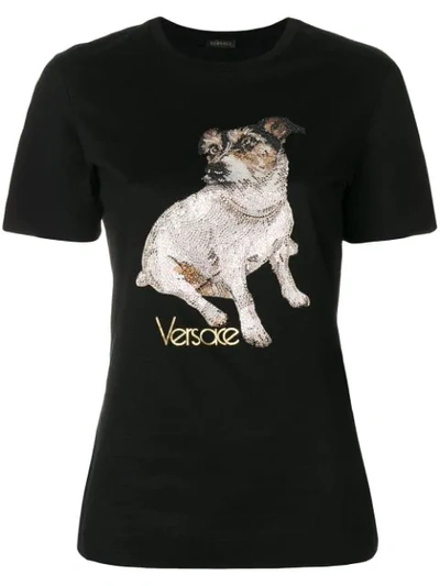 Versace Embellished Dog T-shirt - Black | ModeSens