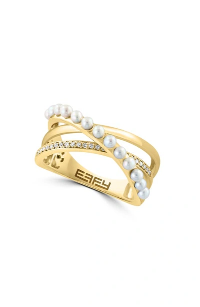 Effy 14k Gold Diamond & Freshwater Pearl Ring | ModeSens