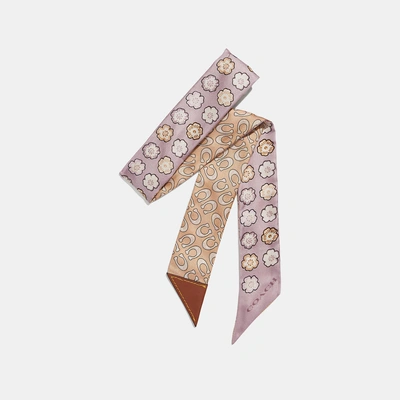 Coach Tea Rose Print Skinny Scarf - Women's In Ice Purple | ModeSens