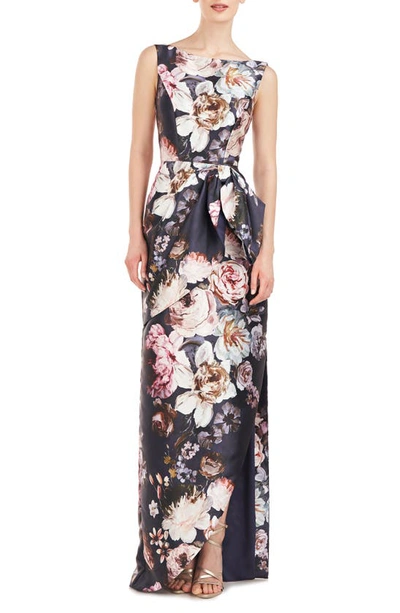Kay Unger Raine Column Gown In Graphite Multi | ModeSens