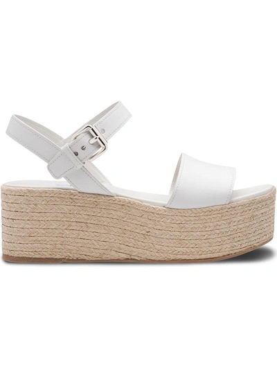 Prada Raffia Platform Sandals In White | ModeSens