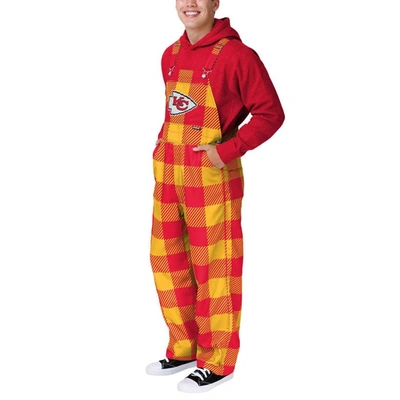 Foco Red Kansas City Chiefs Big Logo Plaid Overalls | ModeSens