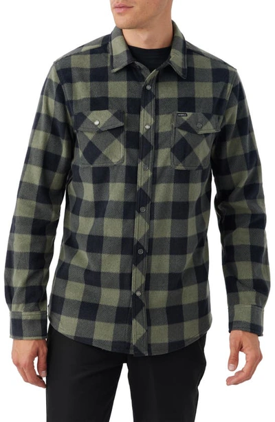 O'neill Glacier Check Fleece Snap-up Shirt In Dark Olive | ModeSens