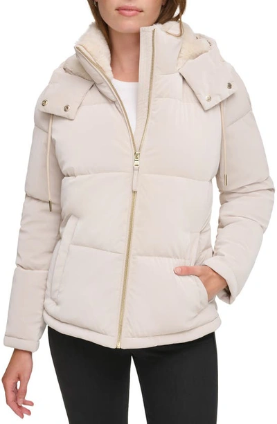 Calvin Klein Faux Fur Lined Hooded Puffer Jacket In Pebble | ModeSens