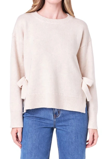 English Factory Side Tie Crewneck Sweater In Cream | ModeSens