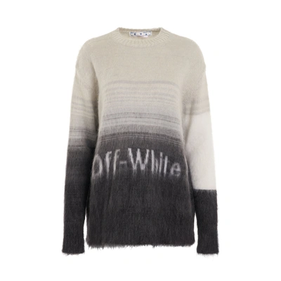 Off-white Mohair Helvetica Logo Crewneck Sweater In Neutral | ModeSens