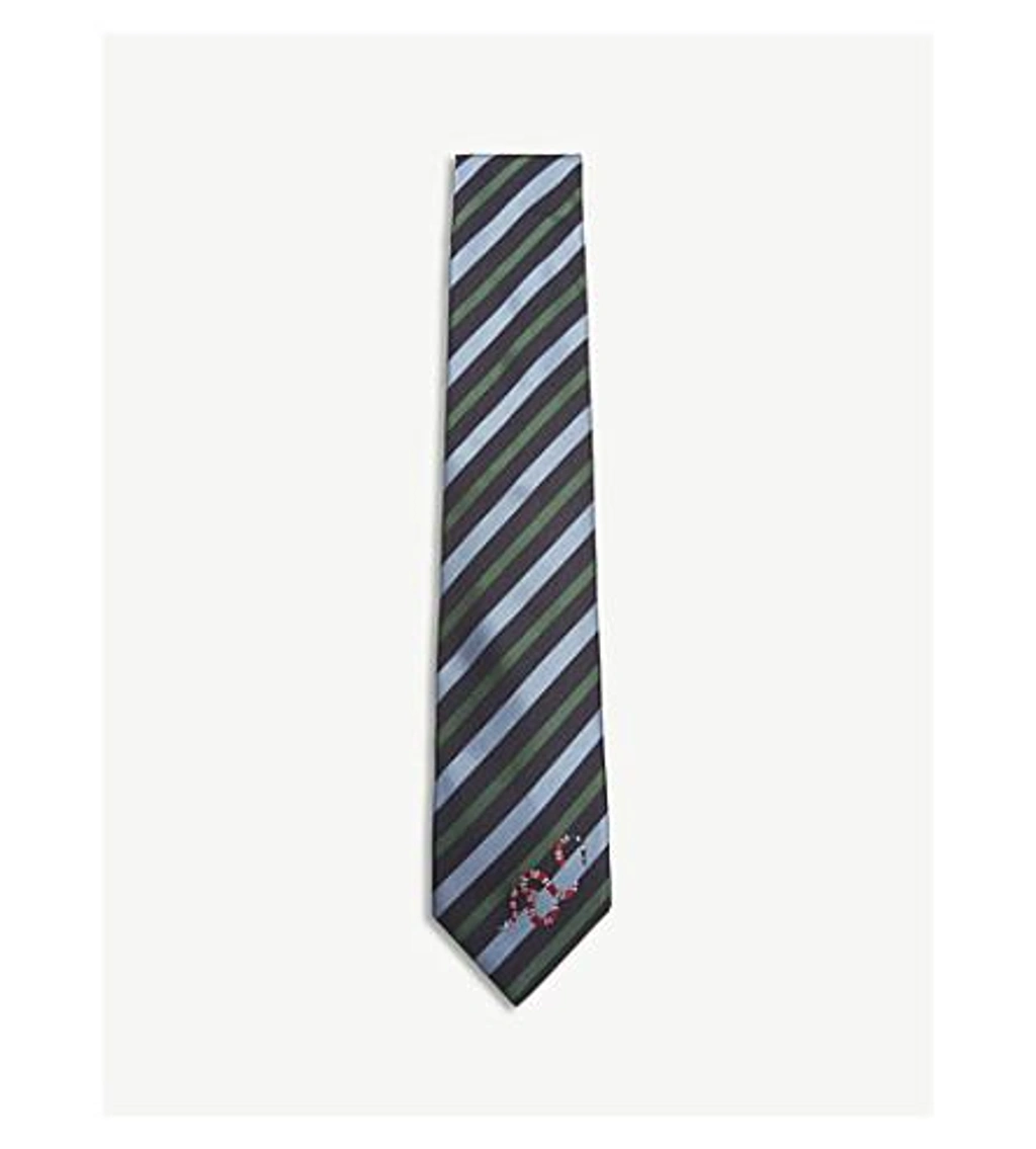 Gucci Kingsnake Striped Silk Tie In Midnight Green | ModeSens