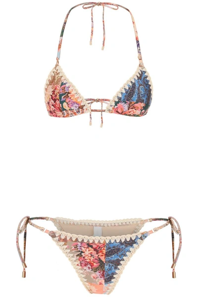 Zimmermann Devi Crochet Bikini Set In Multicolor Modesens