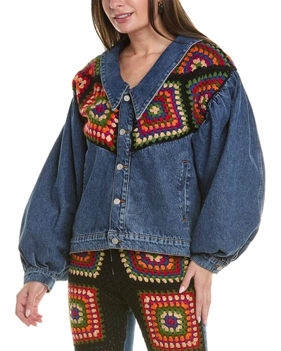 Farm Rio Crocheted Denim Jacket In Blue | ModeSens