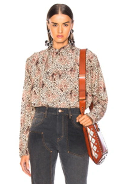 Isabel Marant Huntley Silk-chiffon Mock Neck Top In Beige | ModeSens