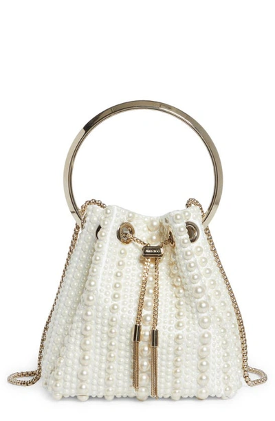 Jimmy Choo Bon Bon Pearl Drawstring Pouch In Ivory | ModeSens