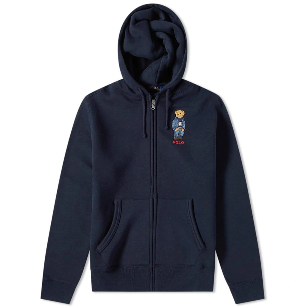 Polo Ralph Lauren Bear Embroidery Zip Hoody In Blue | ModeSens