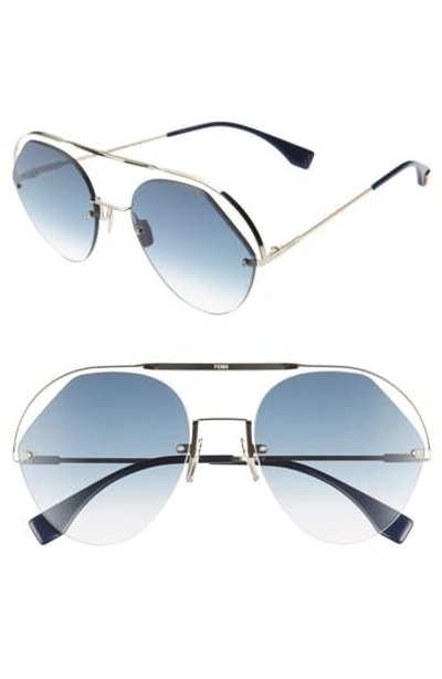 Fendi 57mm Rimless Aviator Sunglasses In Blue | ModeSens