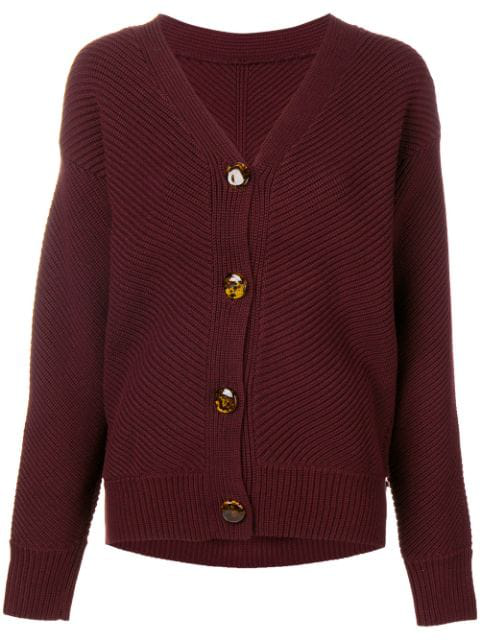Victoria Beckham Ribbed Knit Cardigan - Red | ModeSens