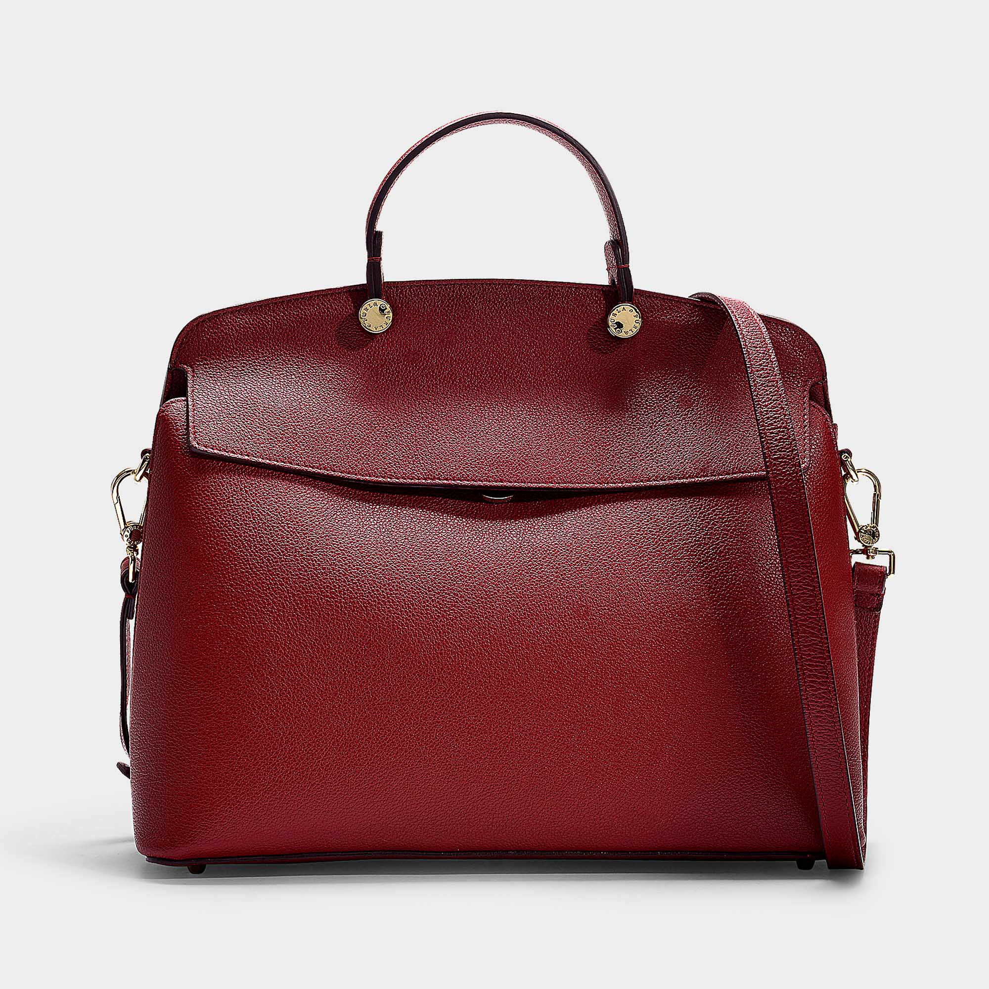 Furla | My Piper Medium Top Handle Bag In Black Calfskin In Red | ModeSens