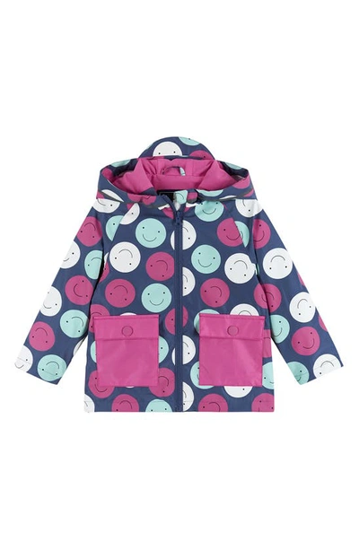 Andy & Evan Kids' Smiley Face Hooded Rain Jacket In Navy Smiley | ModeSens