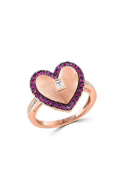 Effy 14k Rose Gold Diamond & Ruby Heart Ring In Red | ModeSens
