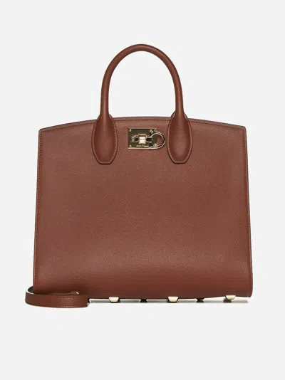 Ferragamo The Studio Box M Leather Bag In Cognac | ModeSens