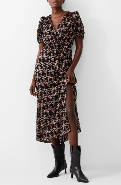 French Connection Elianna Burnout Puff Sleeve Midi Dress In Black ...