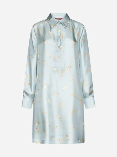 Max Mara Rufo Print Silk Shirt Dress In Aquamarine | ModeSens