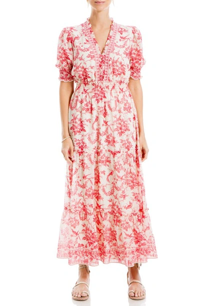 Max Studio Floral Tiered Midi Dress In Cream/ Red Floral Toile | ModeSens