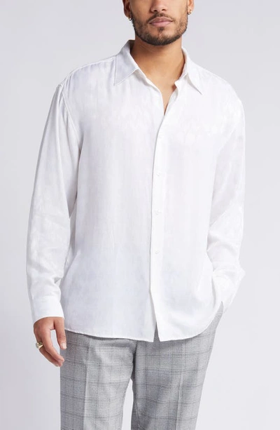 Open Edit Jacquard Stretch Satin Button-up Shirt In White | ModeSens