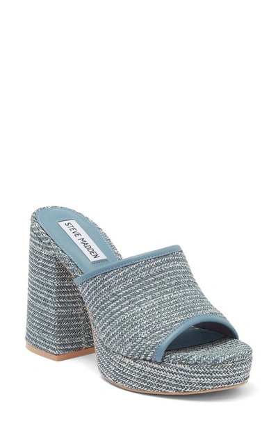 Steve Madden Promising Platform Heeled Mule In Blue Raffia | ModeSens